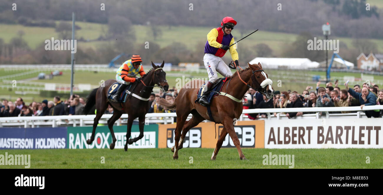 Jockey Richard Johnson on board Native River (right) goes on to win the ...