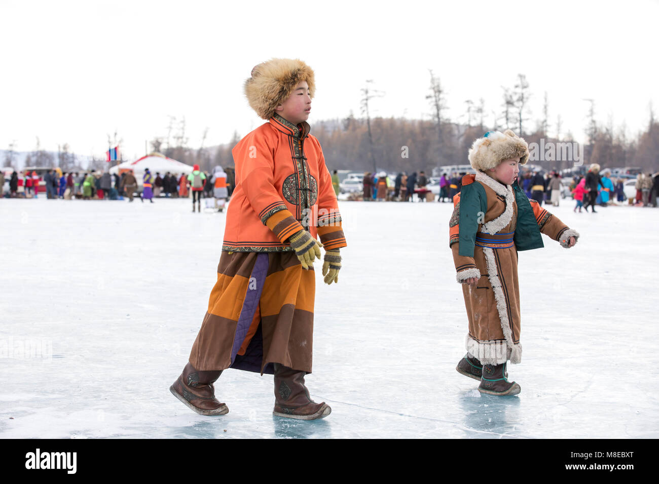 Mongolian couple in traditional costume hi-res stock photography and ...