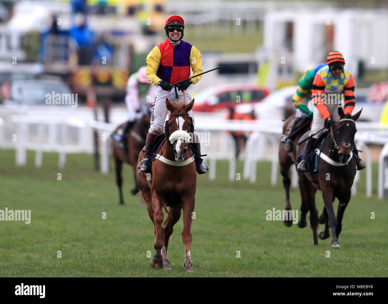 Richard Johnson on Native River celebrates winning the Timico ...