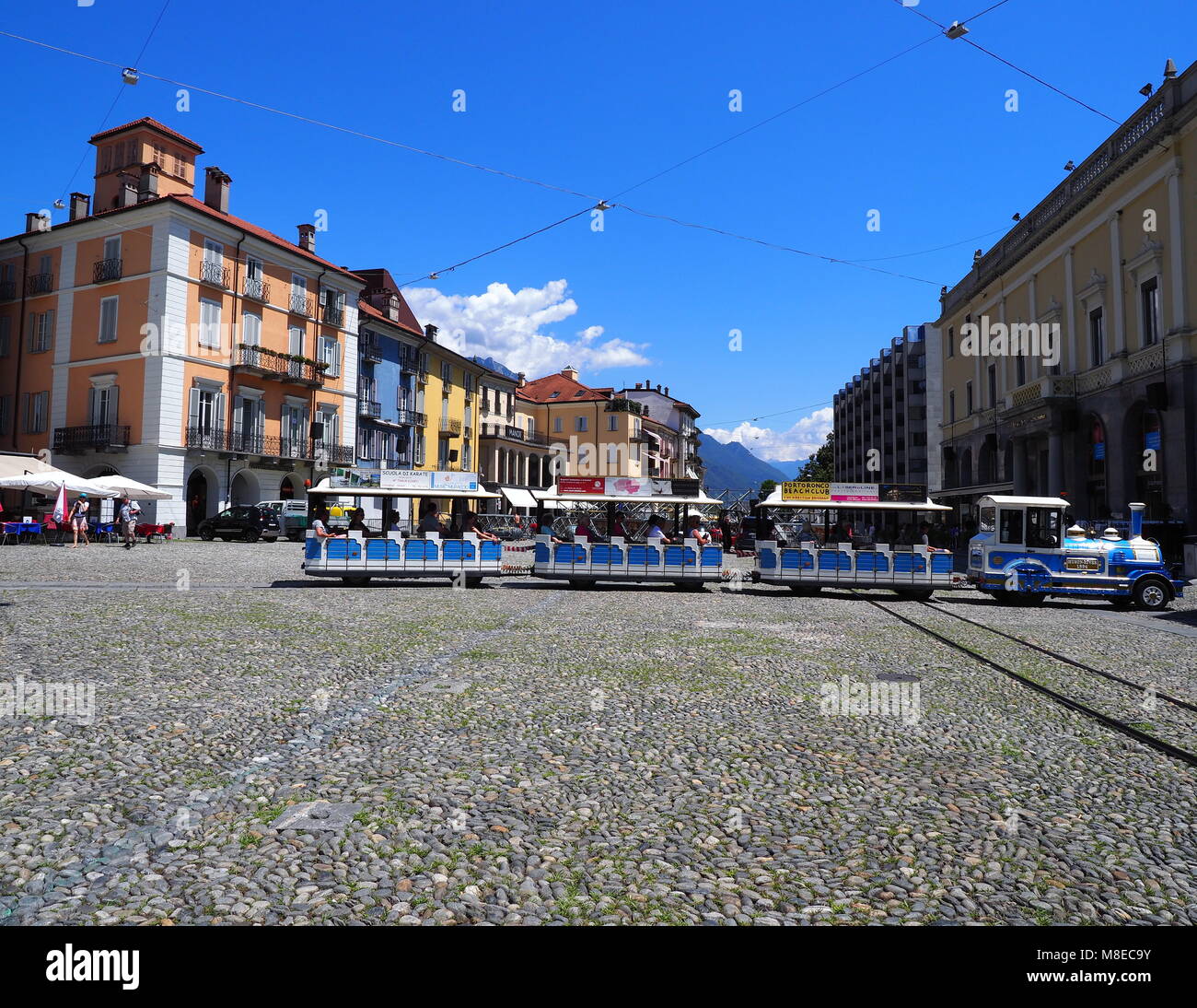LOCARNO, SWITZERLAND EUROPE on July 2017: Small tourist train, colorful ...