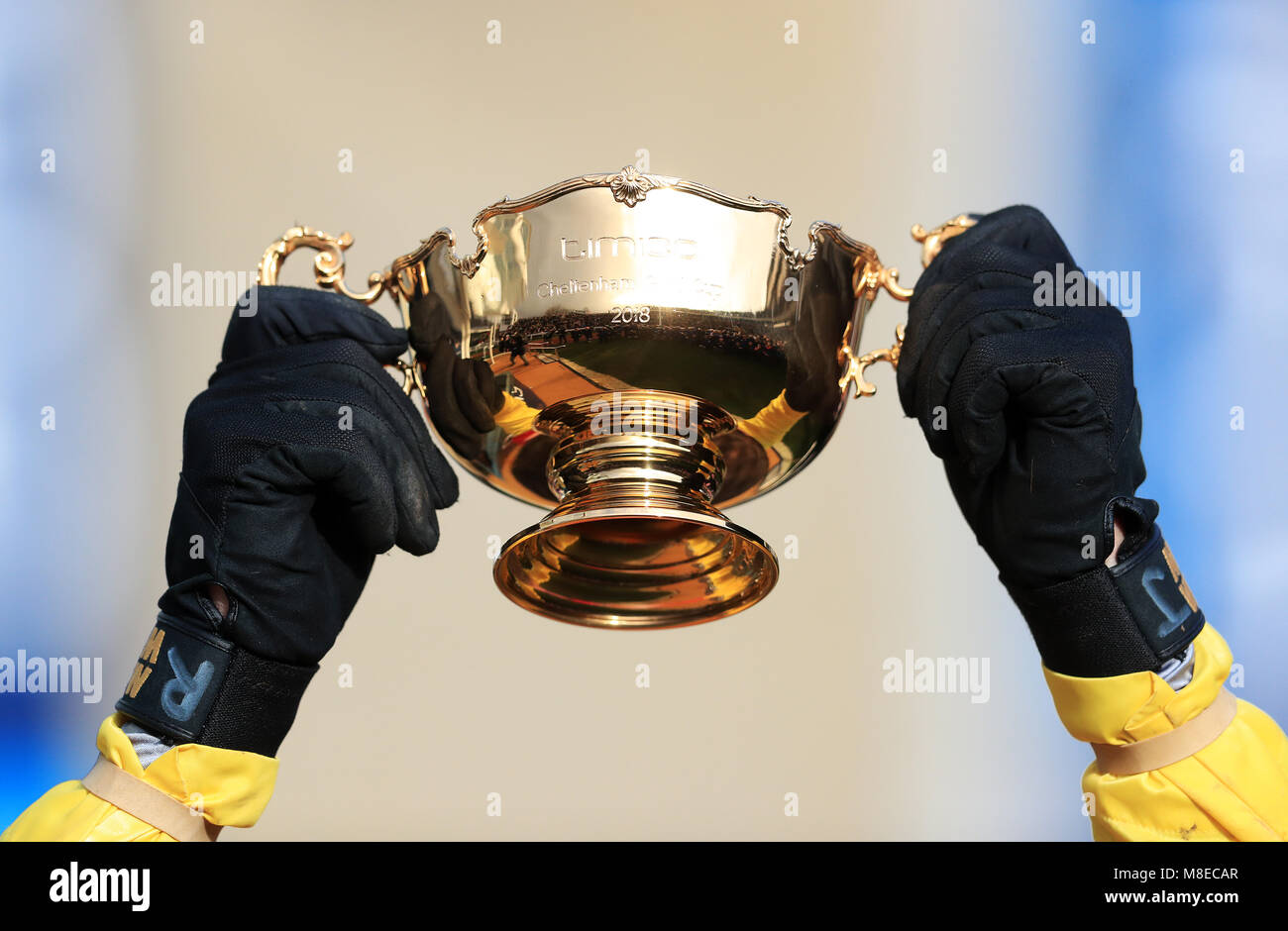 Richard Johnson celebrates with the Cheltenham Gold Cup trophy after ...