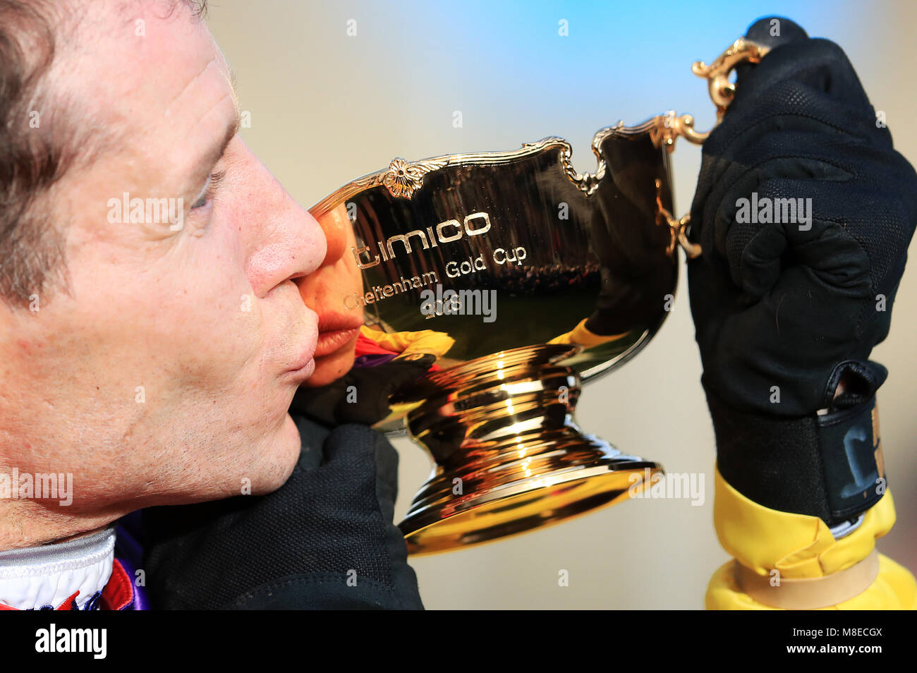 Richard Johnson celebrates with the Cheltenham Gold Cup trophy after ...