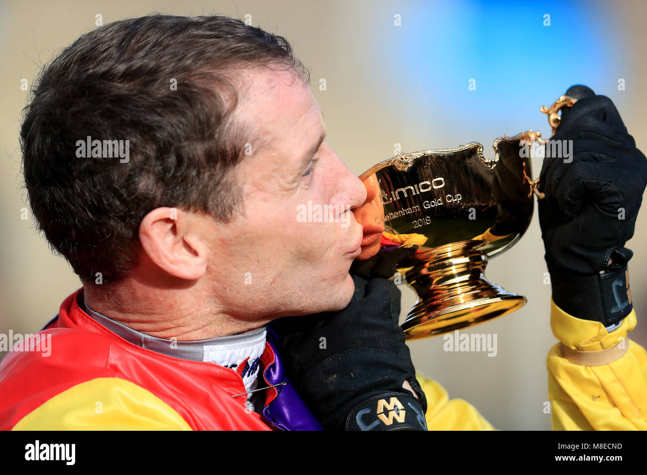 Richard Johnson celebrates with the Cheltenham Gold Cup trophy after ...