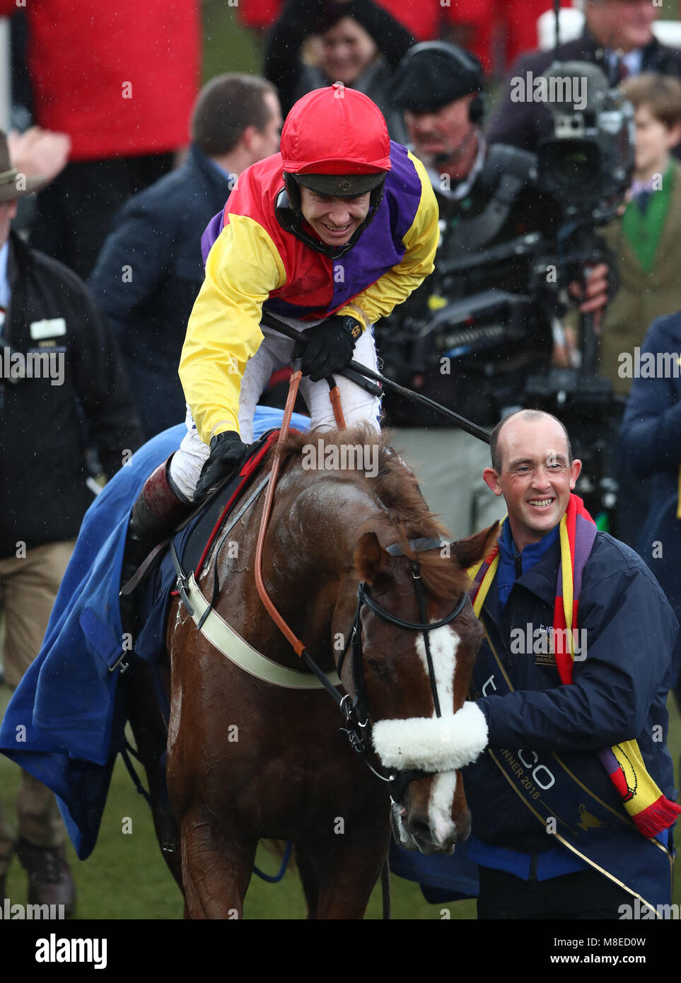 Jockey Richard Johnson and horse Native River celebrate winning the ...