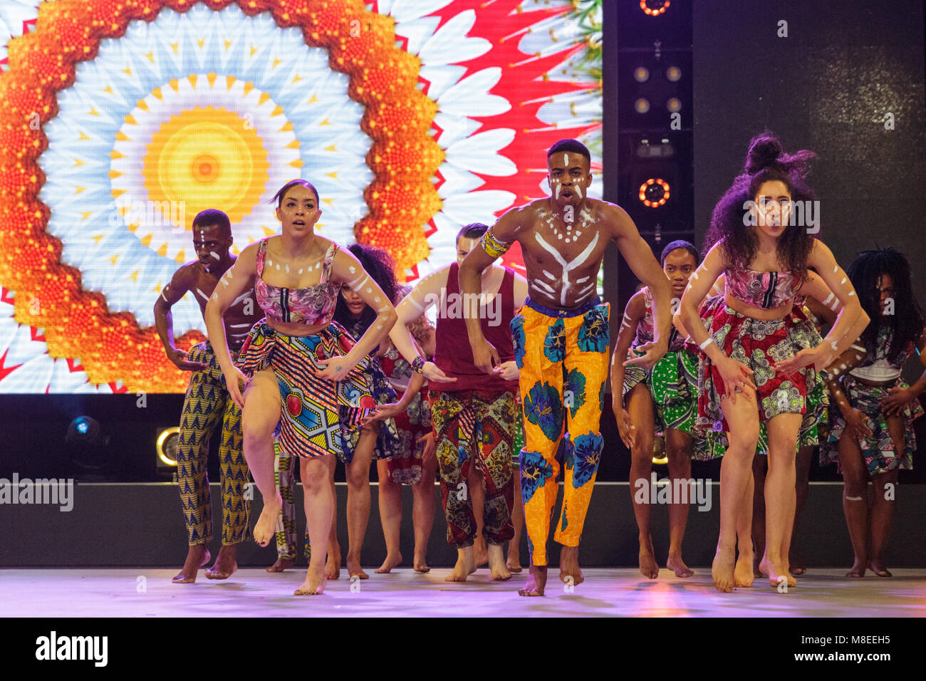 ExCel, London, 16th Mar 2018. Bird College take to the stage with their ...
