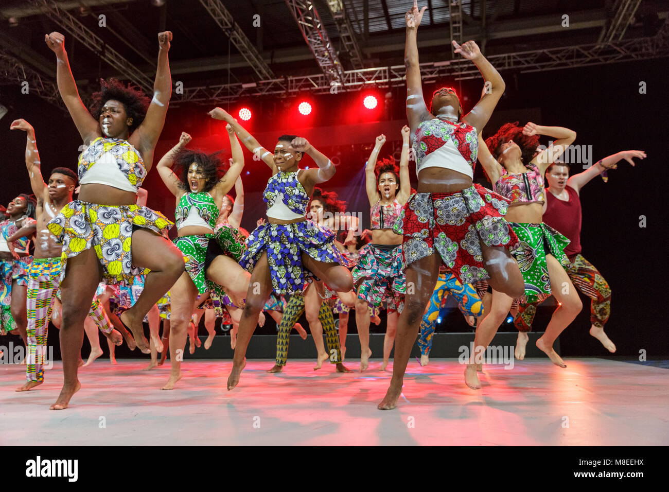 ExCel, London, 16th Mar 2018. Bird College take to the stage with their ...