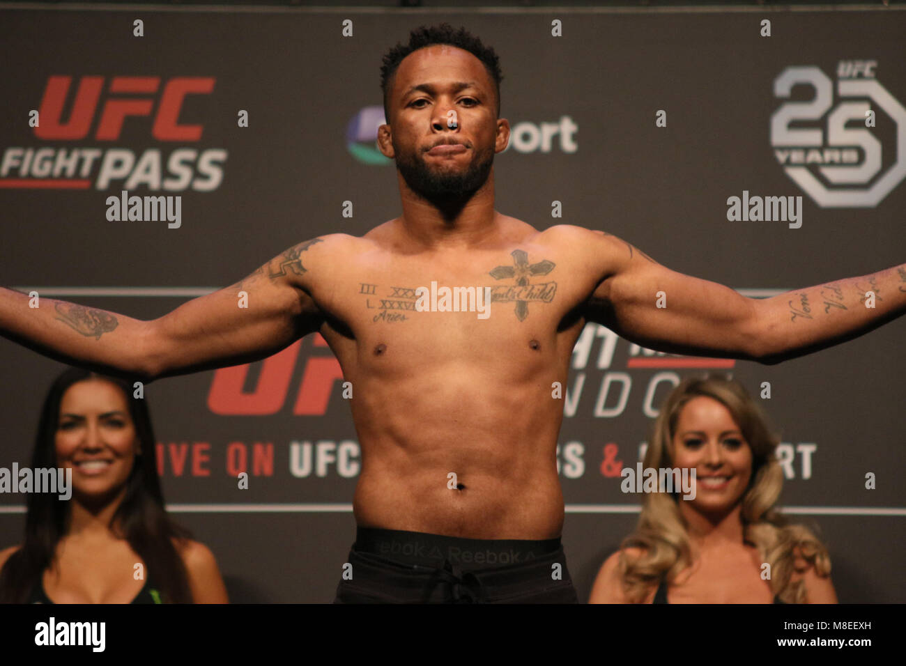 London, UK. 16th March, 2018. Terrion Ware (Blue Corner) weighs in ...