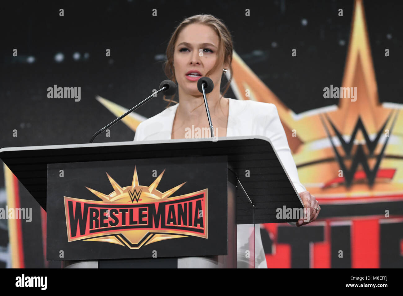 East Rutherford, NJ, USA. 16th Mar, 2018. Ronda Rousey at the press ...