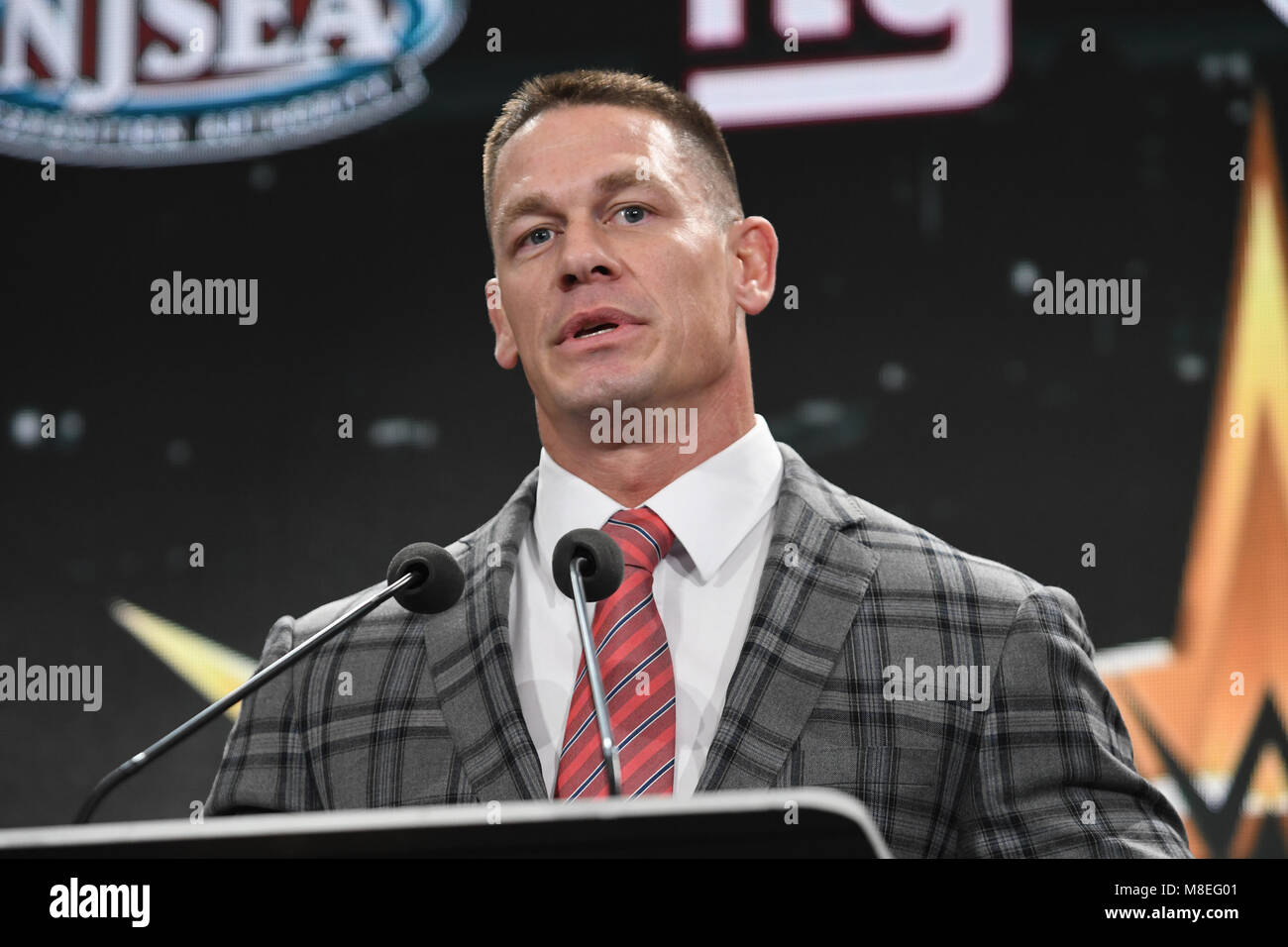 East Rutherford, NJ, USA. 16th Mar, 2018. John Cena at the press ...