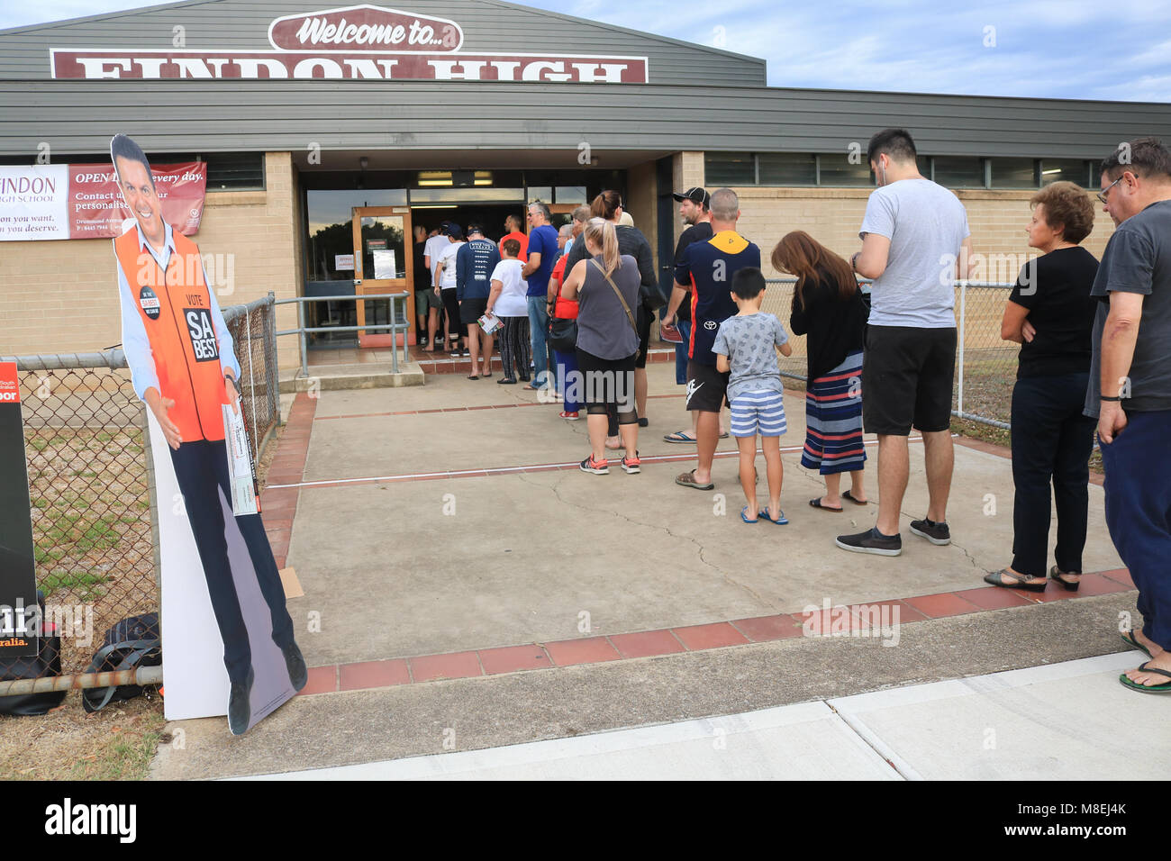 Adelaide Australia. 17th March 2018. People queue outside a suburban ...