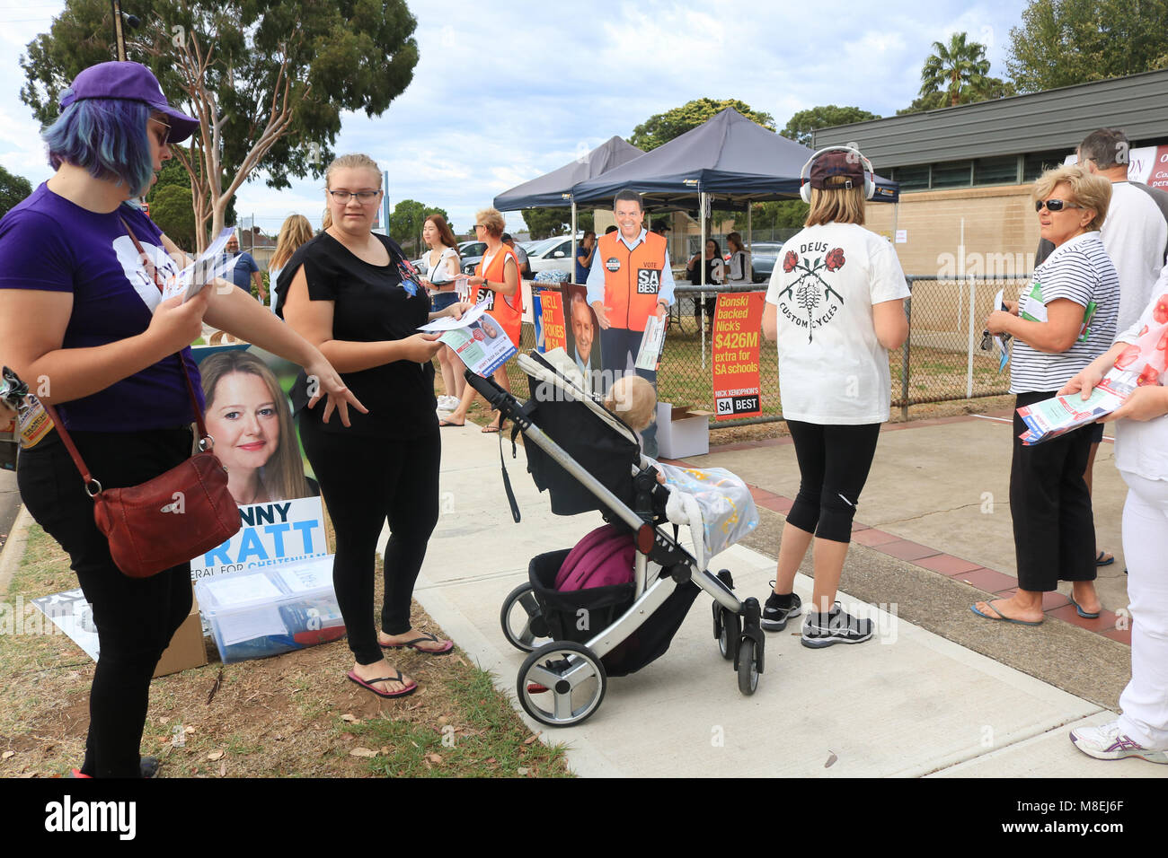 Adelaide Australia. 17th March 2018. People queue outside a suburban ...