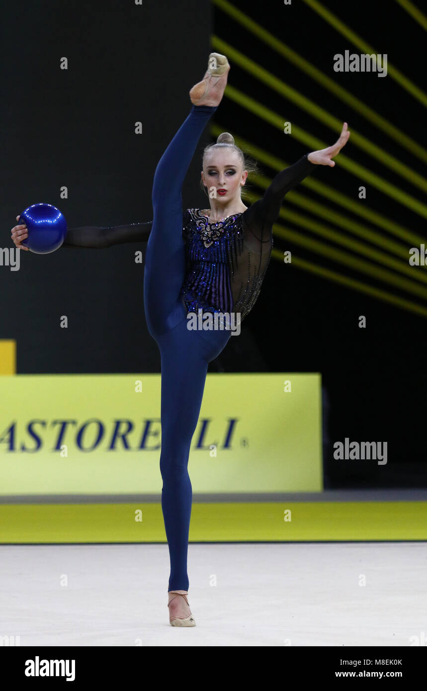 Kiev, Ukraine. 16th March, 2018. Rhythmic gymnast Olena Diachenko of ...