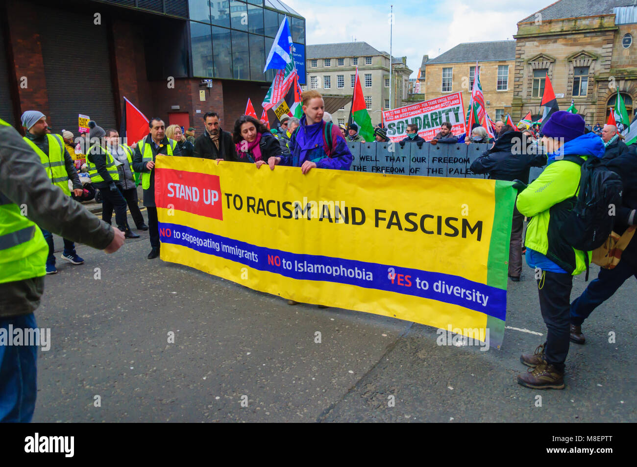 Glasgow, Scotland, UK. 17th March, 2018: Anti-racism protesters march ...