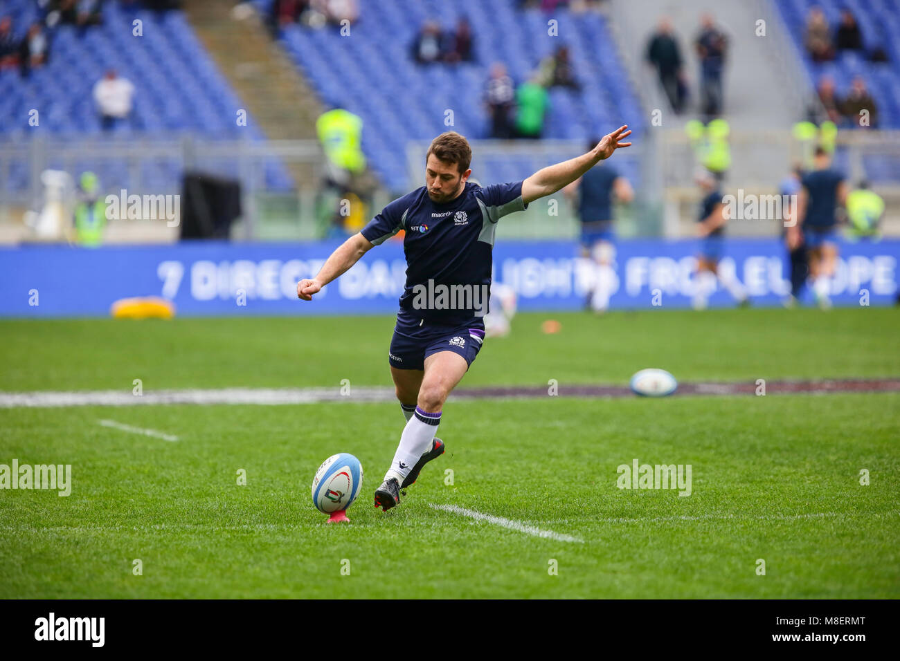 Rome, Italy. 17th February 2018. Scotland's captain Greg Laidlaw kicks ...
