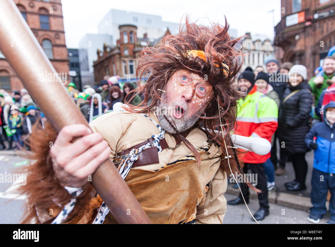 Belfast, UK.17th March, Saint Patrick's Day Parade Man dressed as ...