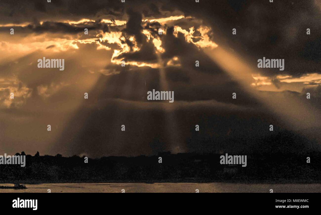 Giardini Naxos, Sicily, Italy. 12th Oct, 2004. Shafts of light from a ...