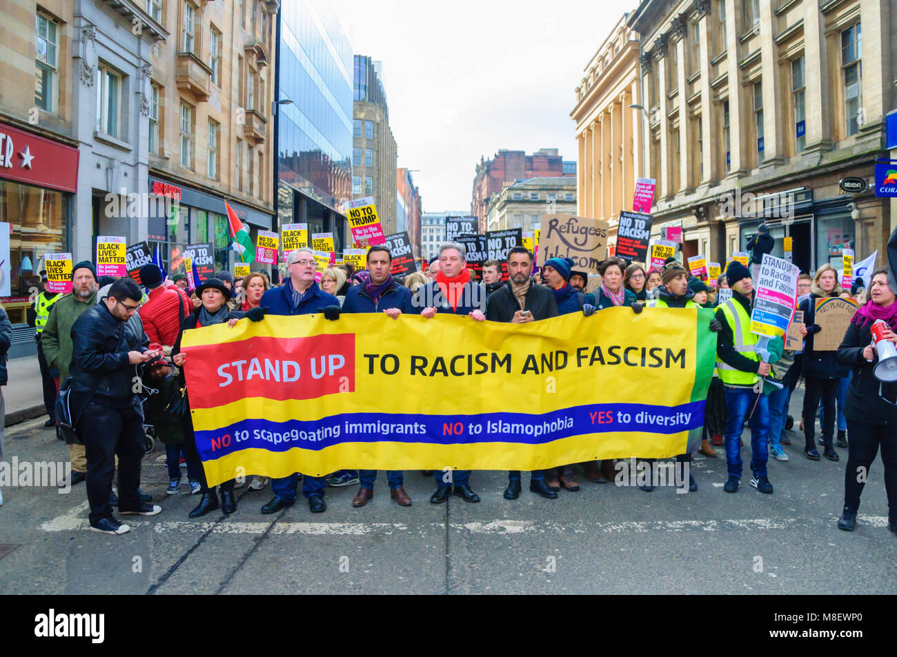 Glasgow, Scotland, UK. 17th March, 2018: Anti-racism protesters on the ...