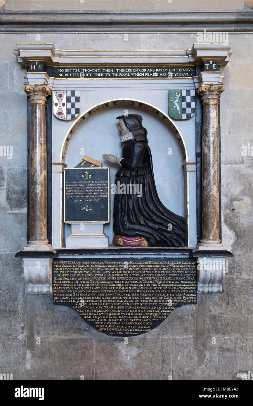 Depiction of a praying 17th century woman at Salisbury Cathedral in ...