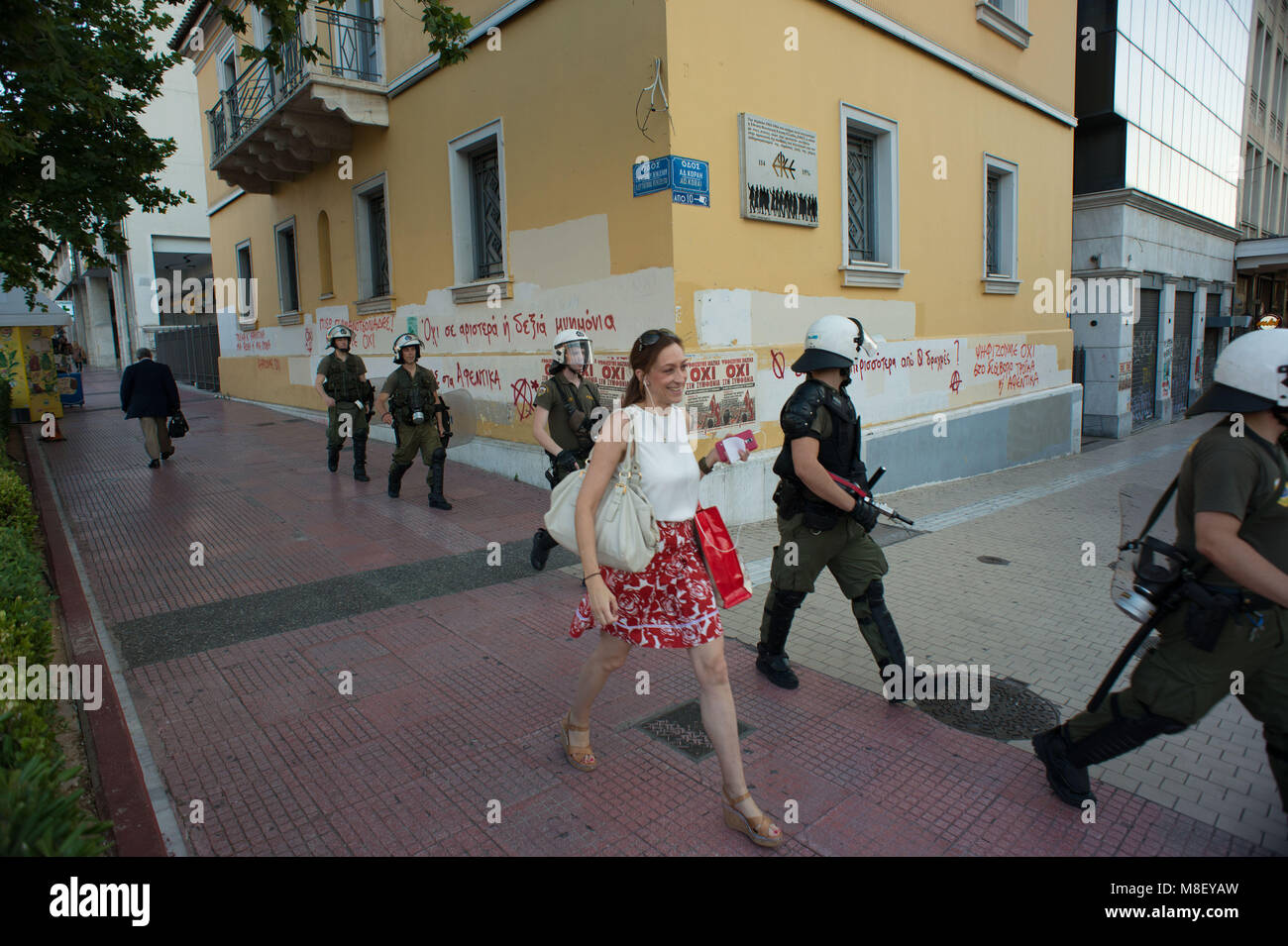 Athens. Police during referendum rally of Antarsya political branch ...