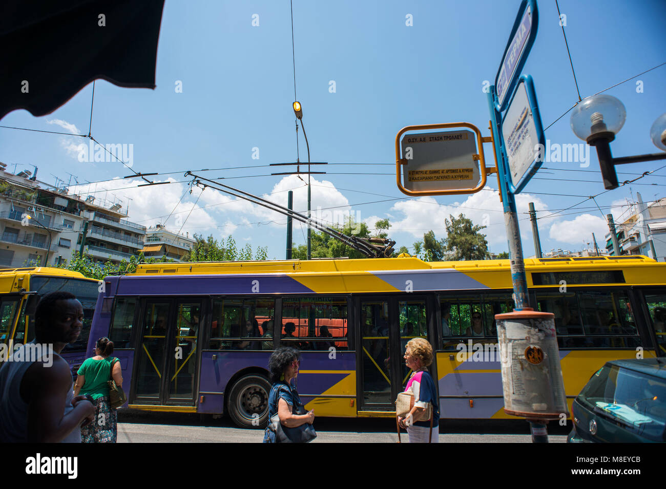 Athens. Bus stop, Kypseli square Stock Photo - Alamy