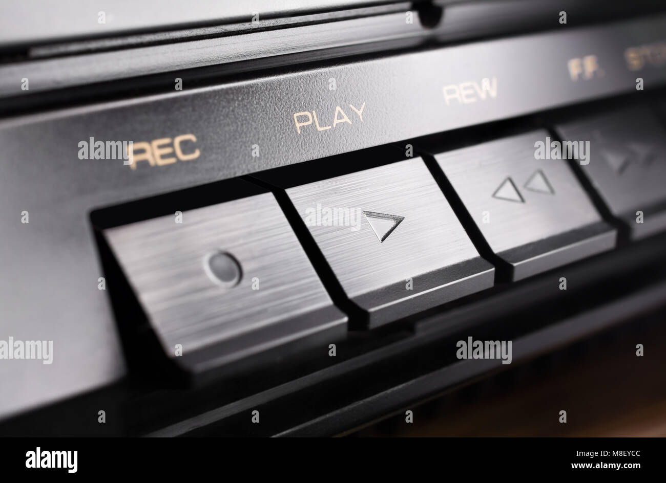 Macro Of A Rectangular Play Button Of An Old Hifi Stereo Audio System ...