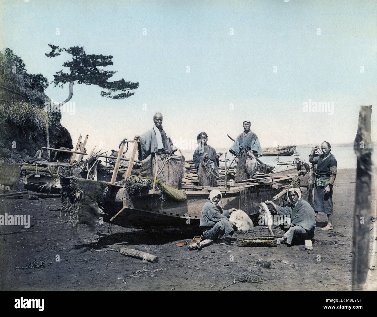 c.1880s Japan - fishermen and their boat Stock Photo - Alamy
