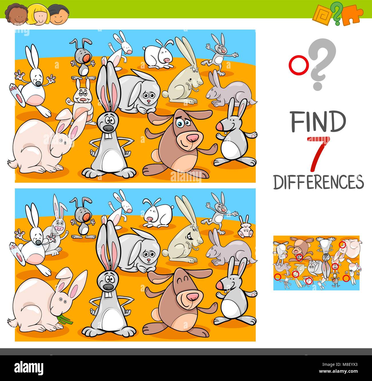 Cartoon Illustration of Finding Seven Differences Between Pictures ...