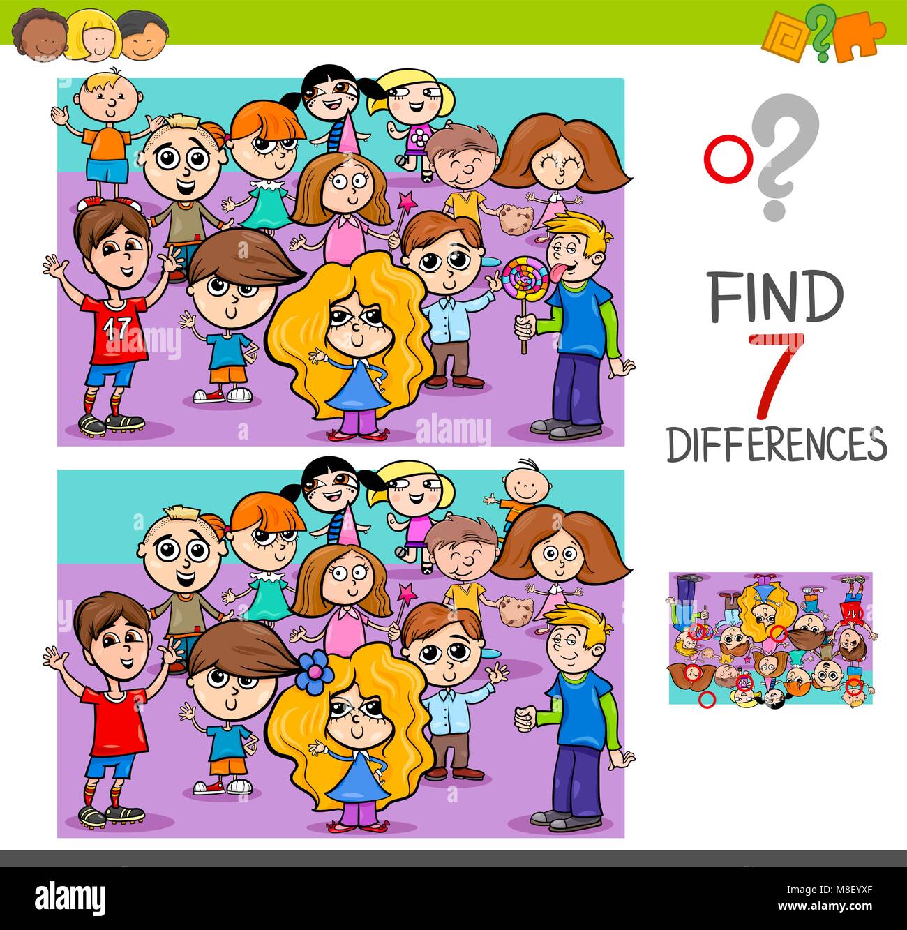 Cartoon Illustration of Finding Seven Differences Between Pictures ...