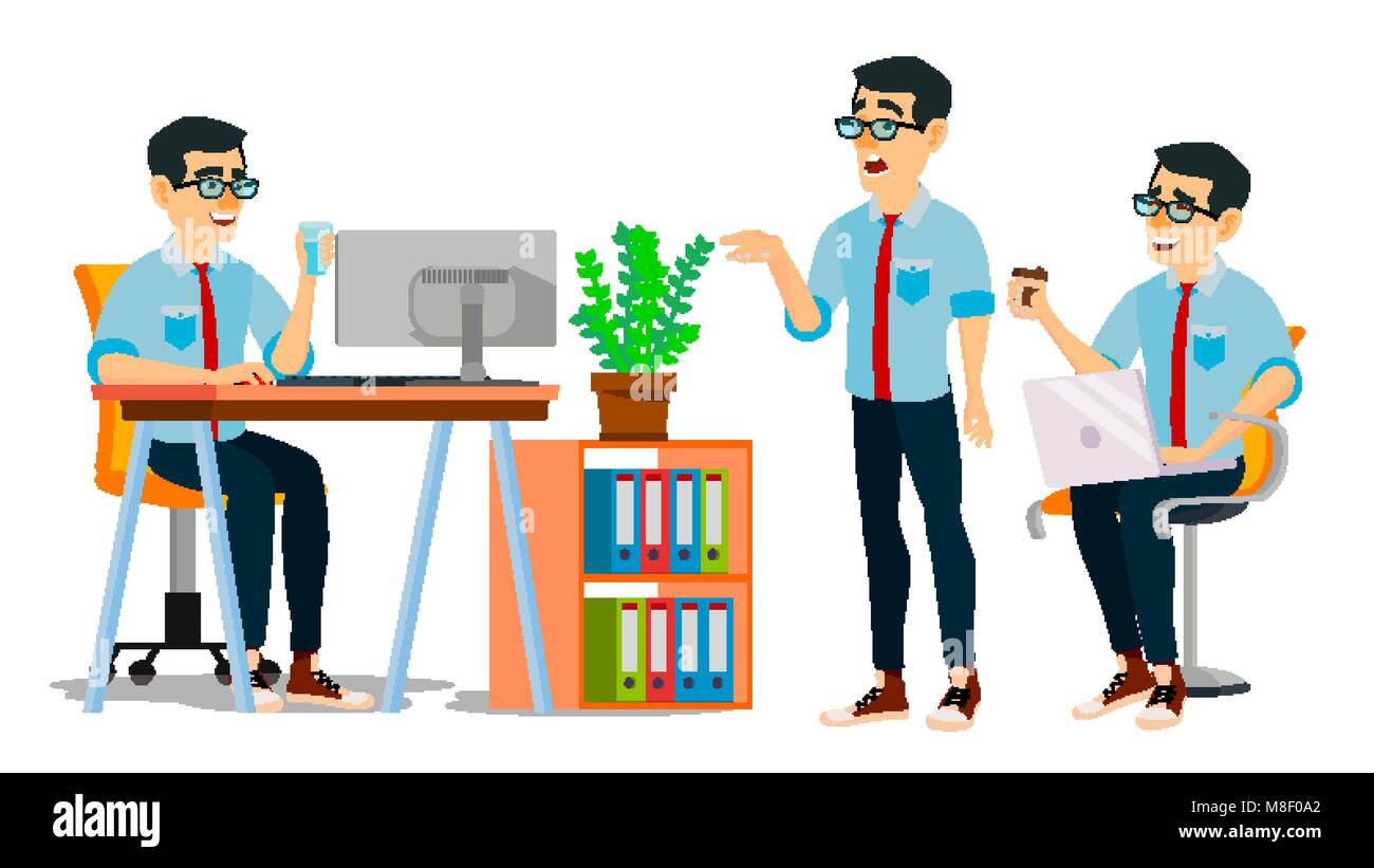 Business Man Character Vector. Working Asian Man. Asiatic. Environment ...