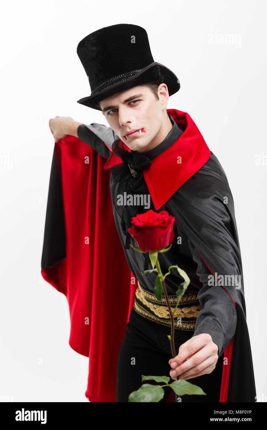 Vampire Halloween Concept - Portrait of handsome caucasian Vampire ...