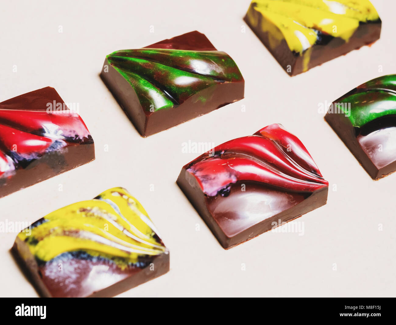 chocolate handmade candies. chocolates without heat treatment lie on ...