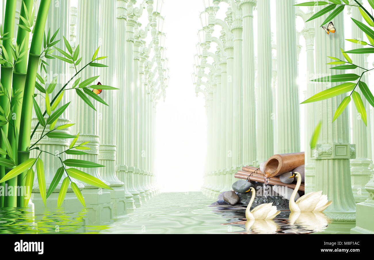 3d pillar with green bamboo Stock Photo - Alamy