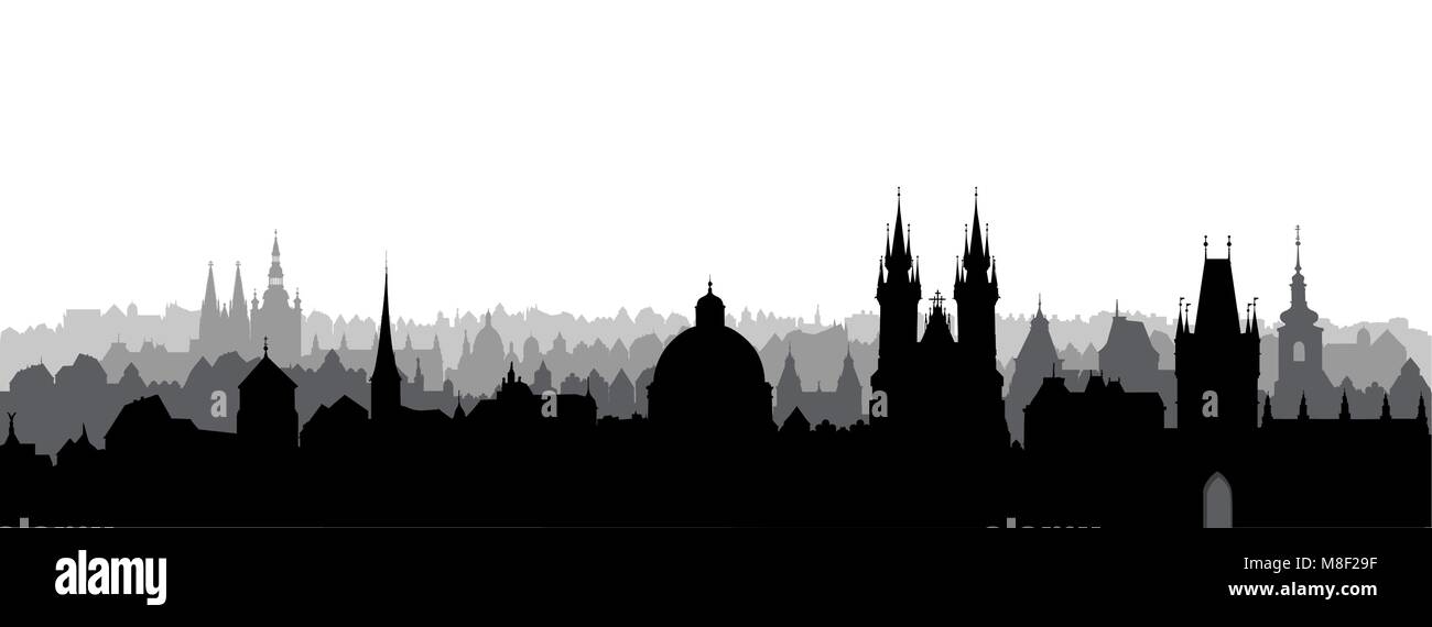 Prague city, Czech. Urban skyline with cathedral landmark buildings ...