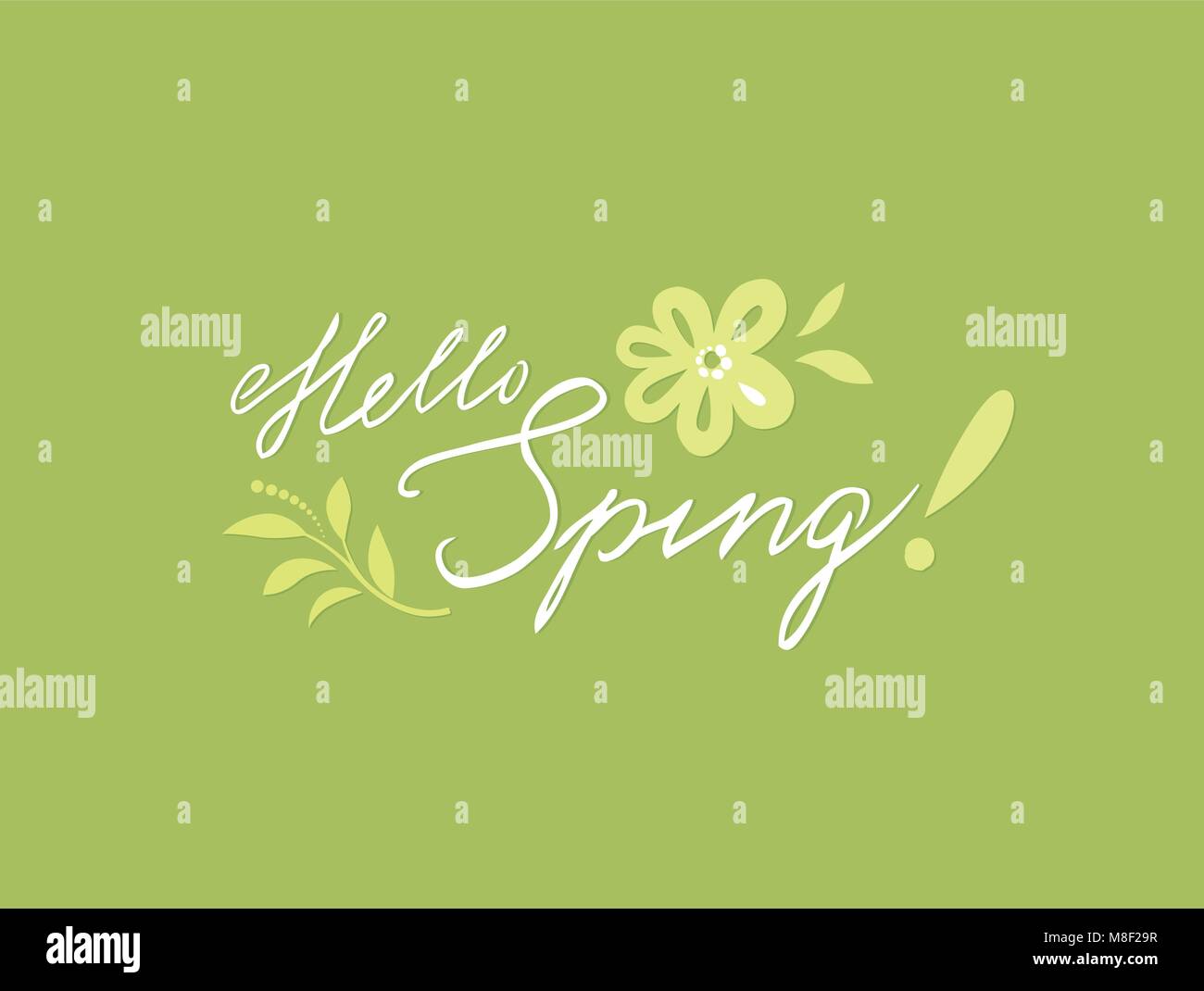 Hello spring greeting card. Spring background with handwritten ...