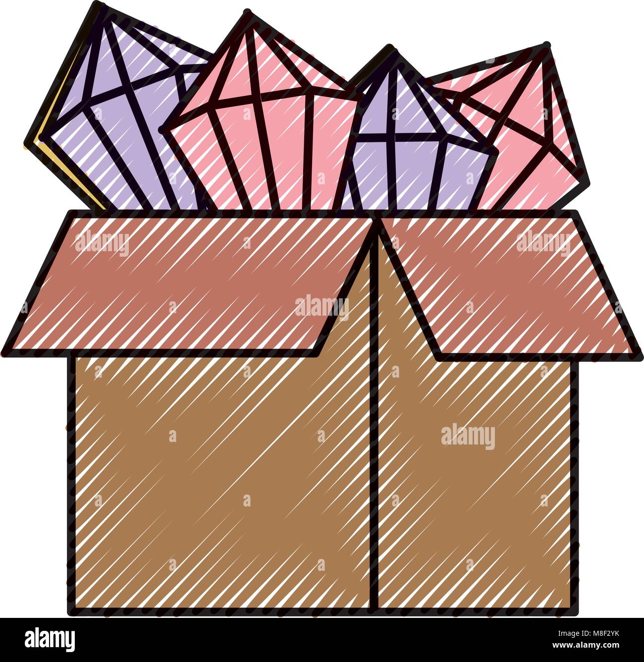 doodle tetrahedron graphic shape inside box package Stock Vector Image ...