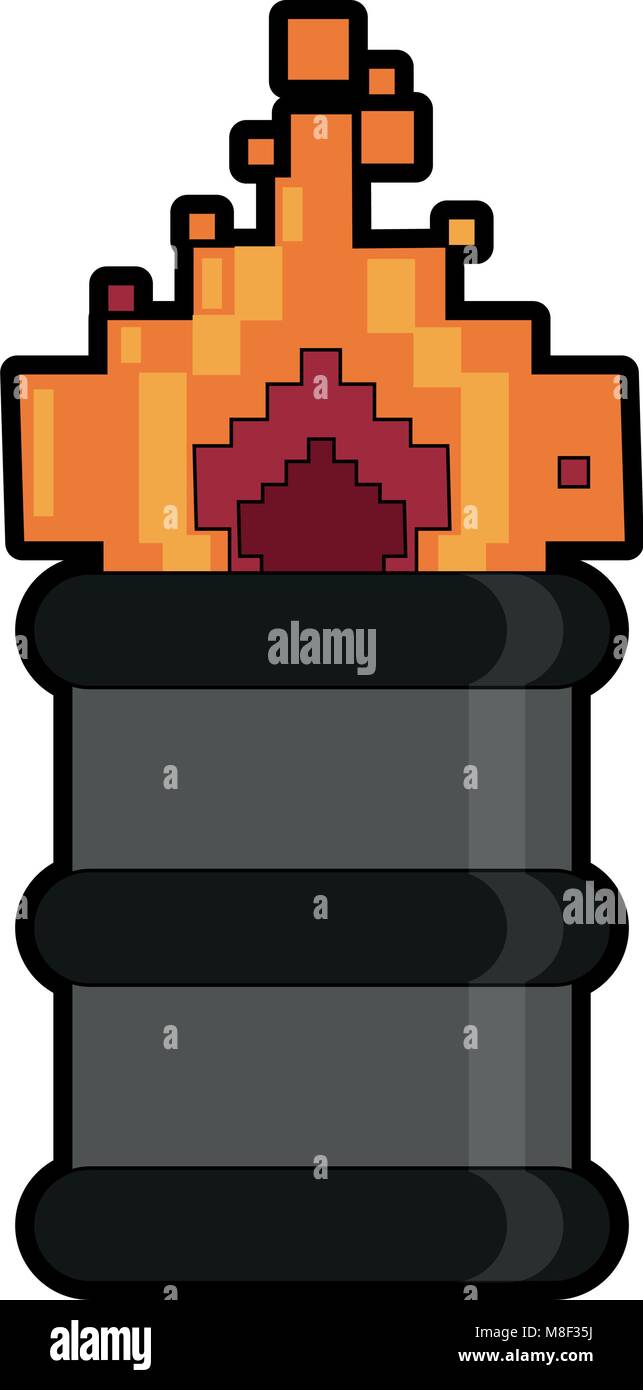 Pixelated barrel on fire vector illustration graphic design Stock ...