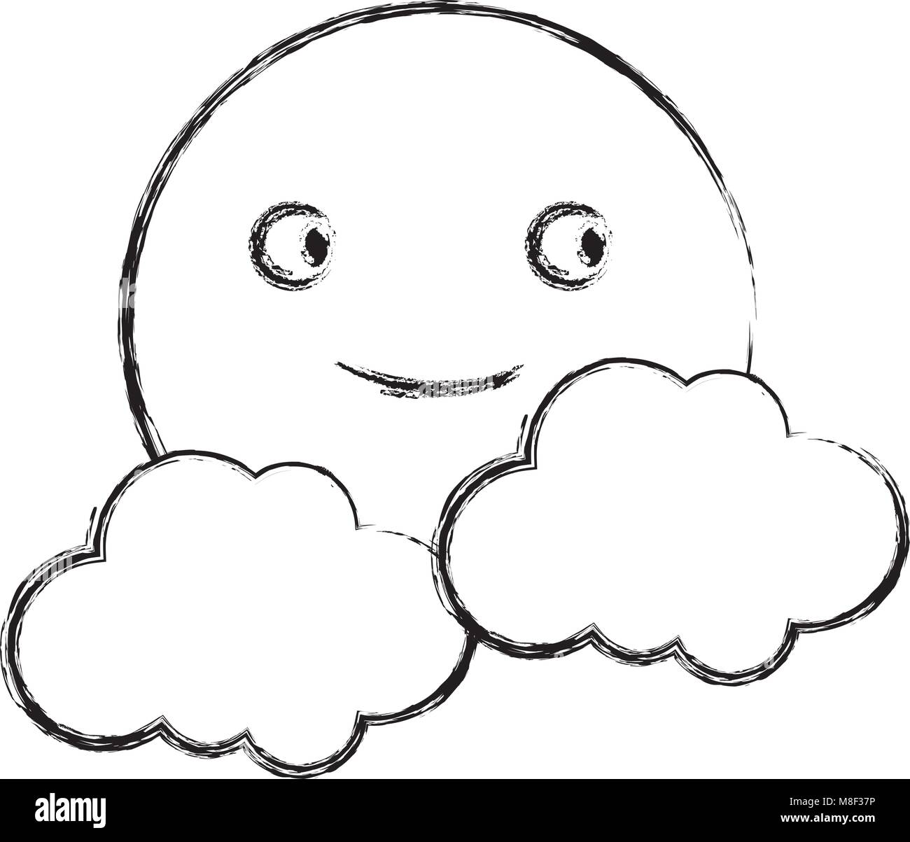 grunge videogame smile sun charater with clouds Stock Vector Image ...