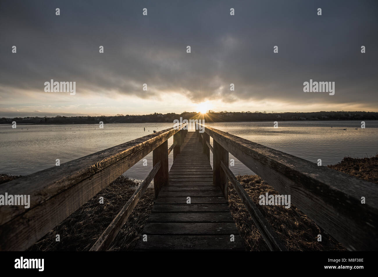 USA, Massachusetts, Eastham, Cape Cod, View from jetty on lake at ...