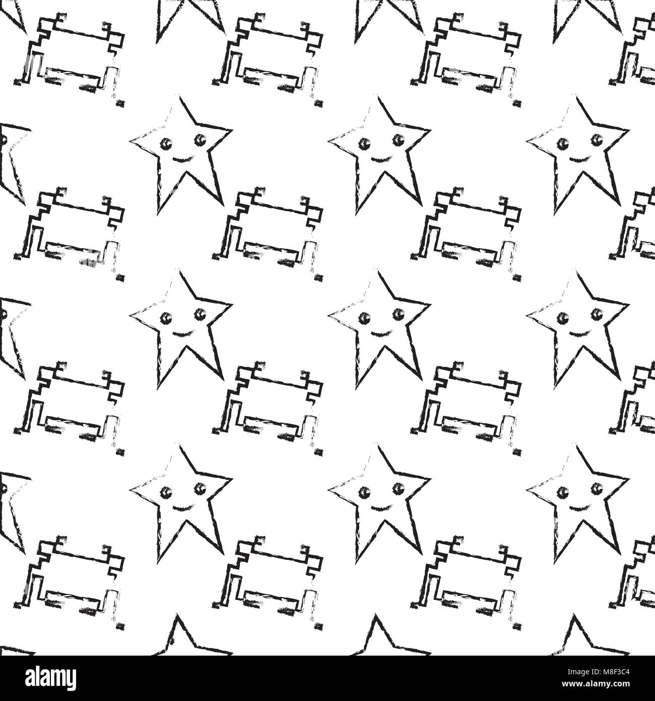 grunge videogame star and crab character background Stock Vector Image ...