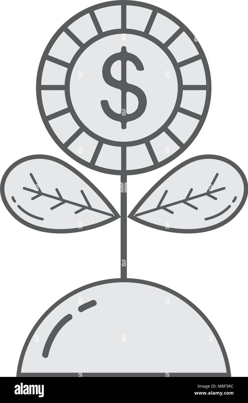 line coin flower money with leaves inside ground Stock Vector Image ...