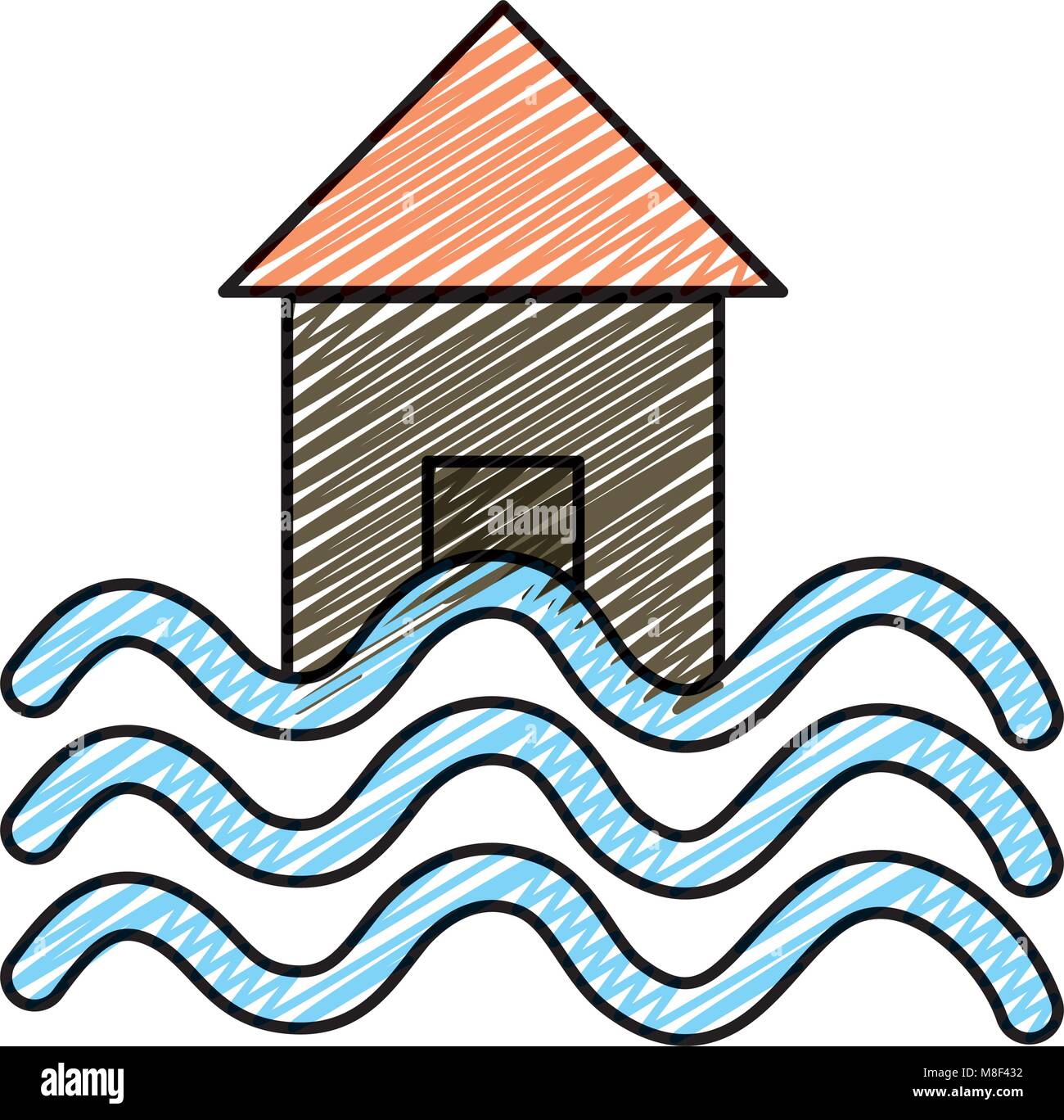 doodle house with water flood natural demage Stock Vector Image & Art ...