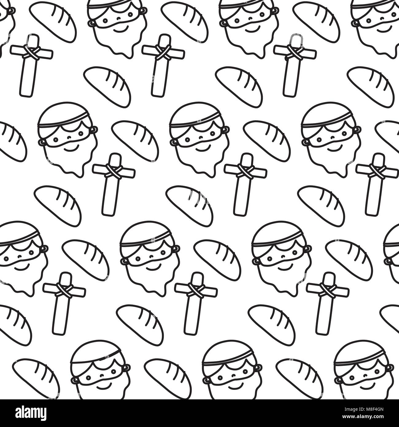 line jesus christ with cross and bread background Stock Vector Image ...