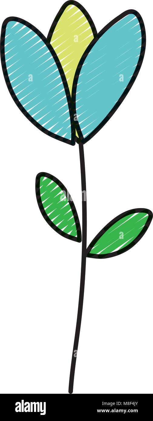 doodle cute flower with nature leaves and petals Stock Vector Image ...
