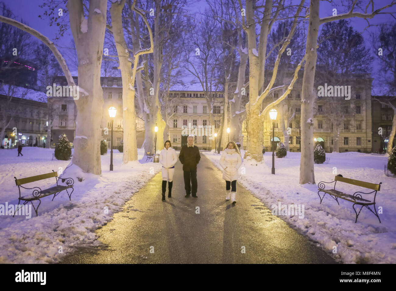 ZAGREB, CROATIA - 3rd MARCH, 2018 : People walking in Zrinjevac Park ...