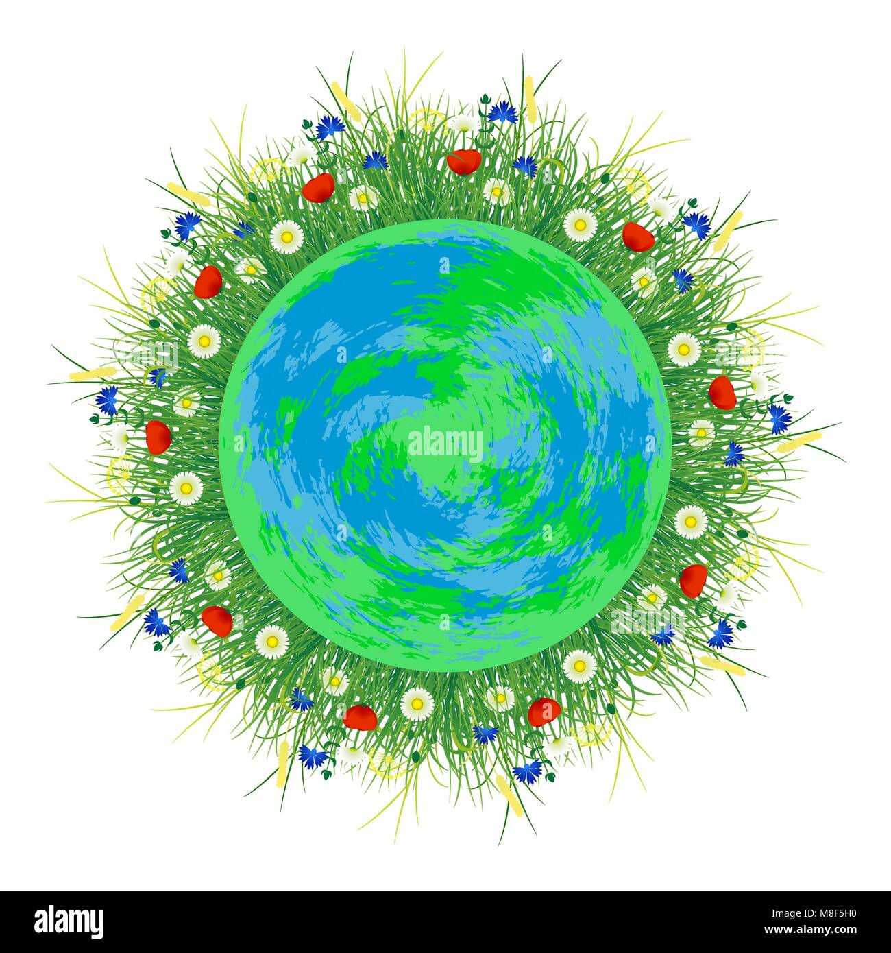 Planet Earth. Around her grow field and meadow plants and flowers ...