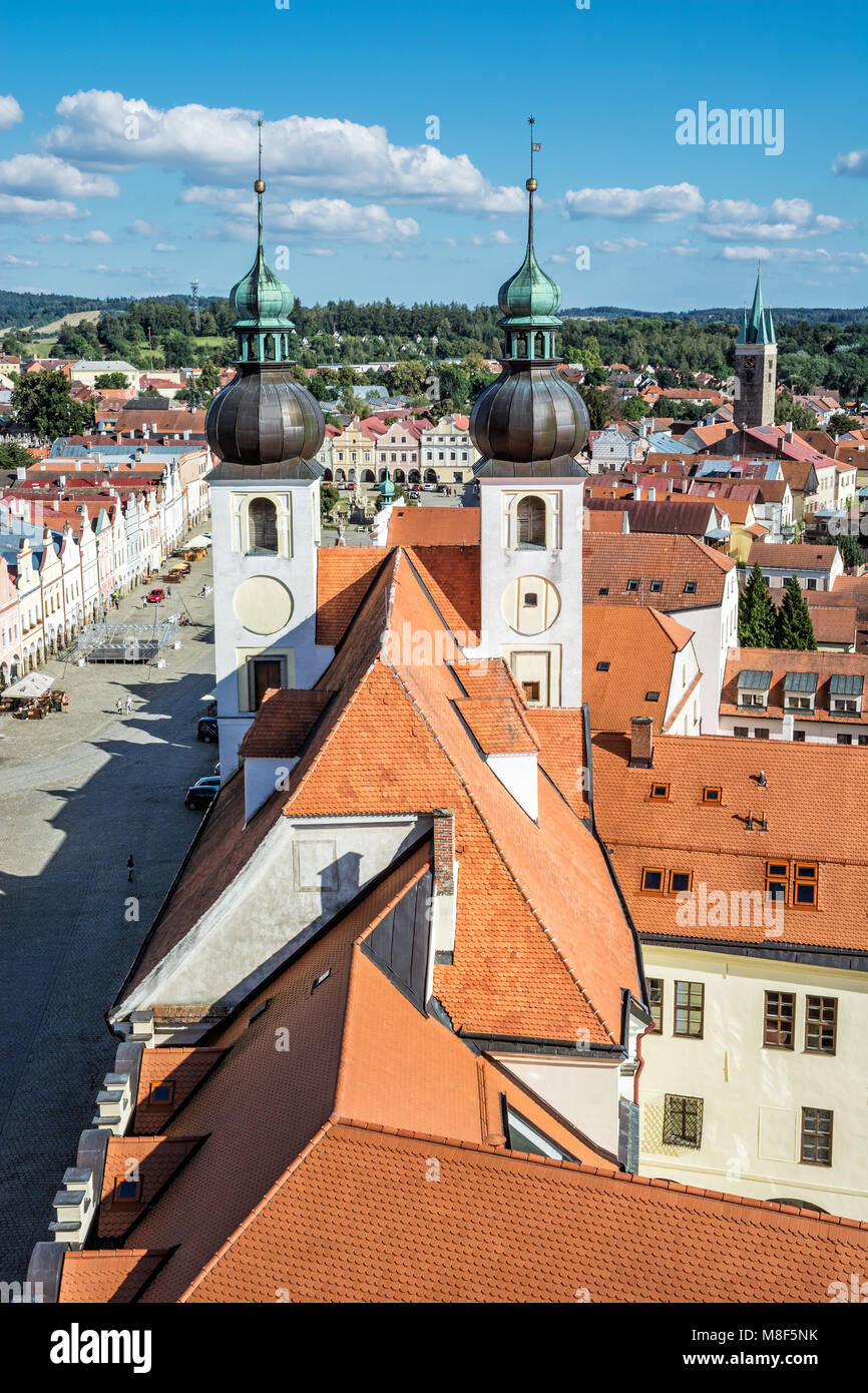 Telc town with Church of the holy name of Jesus, Czech republic ...