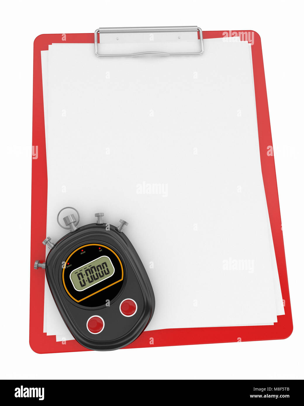 digital stopwatch and red clipboard Stock Photo - Alamy