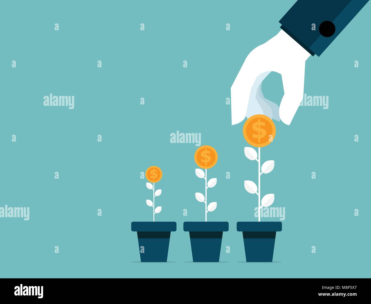 illustration of human hand take money coins from growth tree flat ...