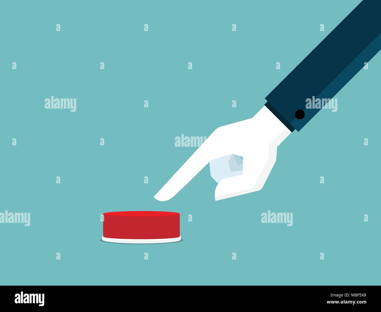 illustration of human hand press red button flat design Stock Vector ...