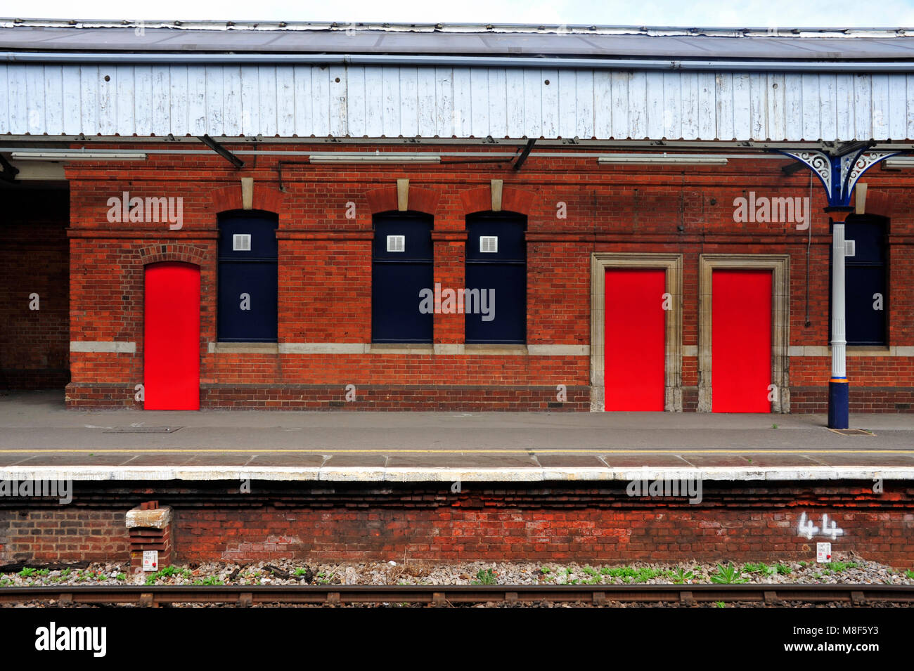 Boarded up doors and windows at Salisbury railway station in Wiltshire ...